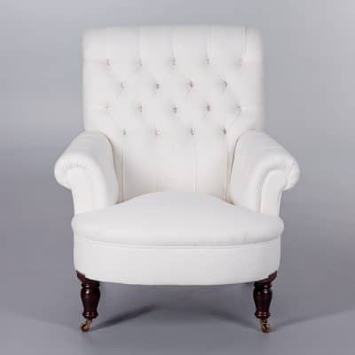 Button Back Scroll Arm Chair | Monica James & Co.